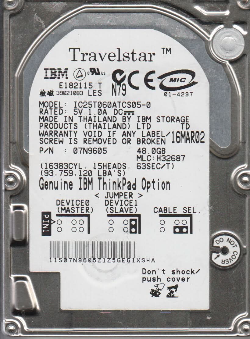 IBM IC25T060ATCS05-0 Travelstar 60Gb 5400Rpm DMA/ATA-100 (Ultra) 2.5 ...