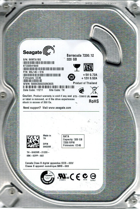 Seagate ST3320418AS Barracuda 7200.12 320Gb 7200RPM Serial ATA-3.0Gbps 16Mb Cache 3.5-Inch ...